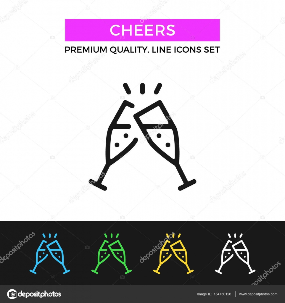 Vector cheers icon. Clinking glasses with champagne. Celebration, toast ...