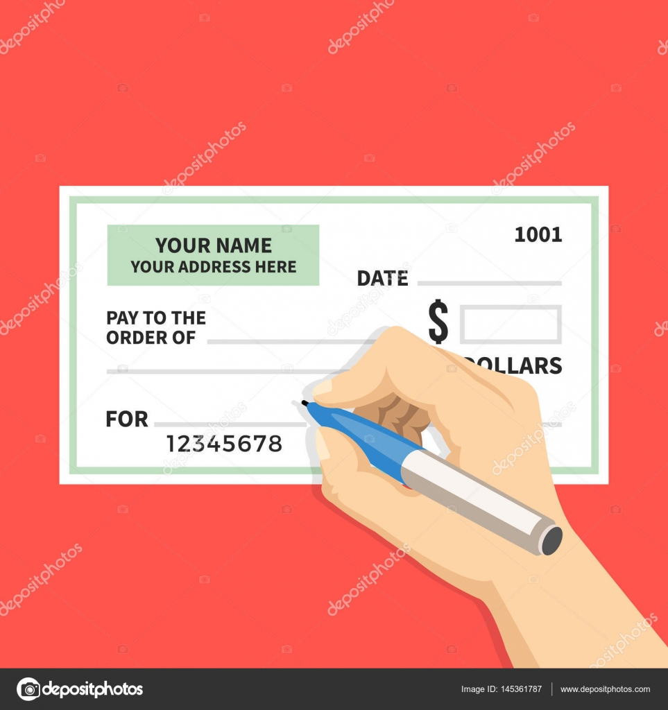 Man hand writing a check. Hand holding pen filling a cheque. Modern ...