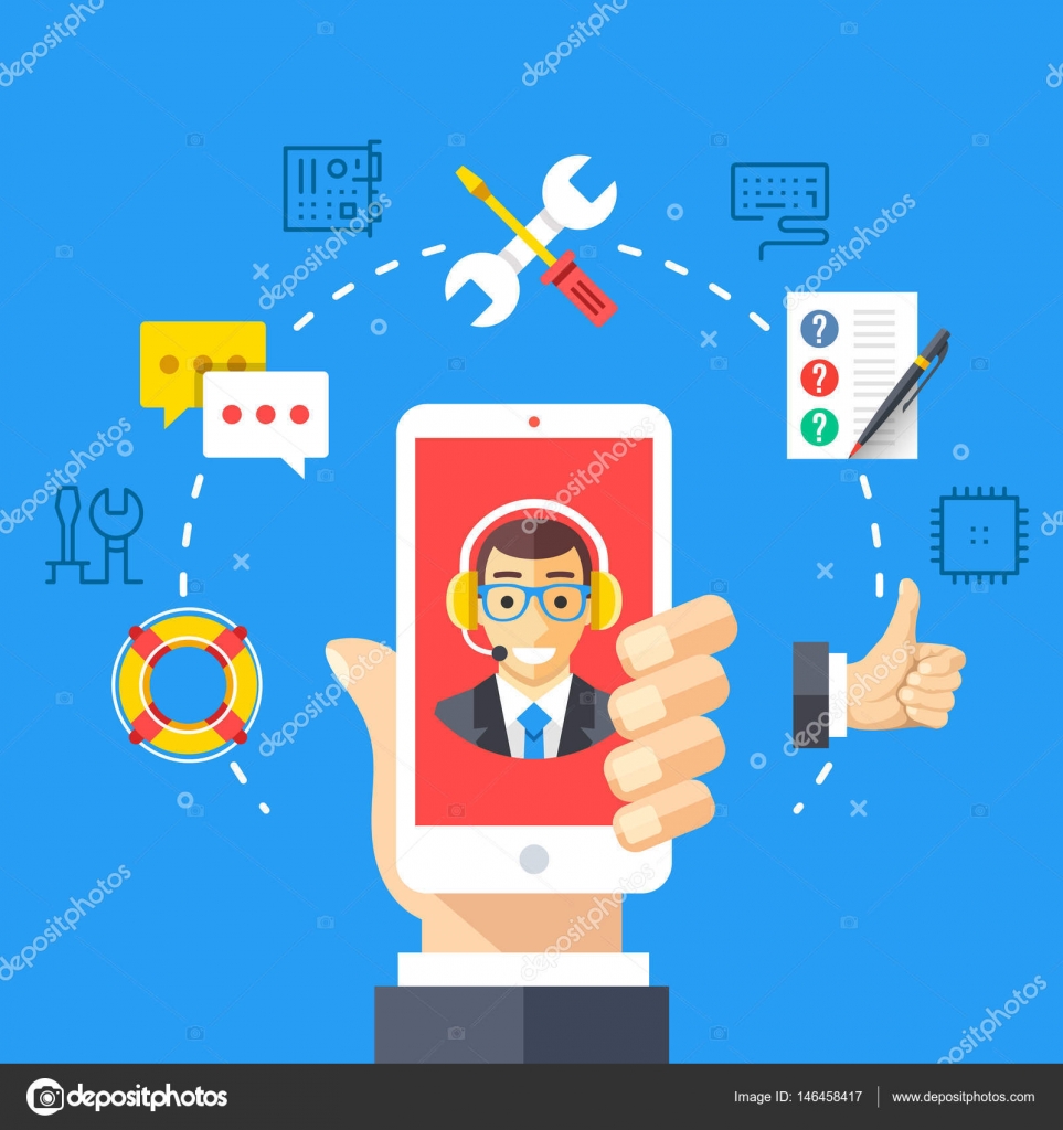 Contact support, customer service. Hand holding smartphone with ...