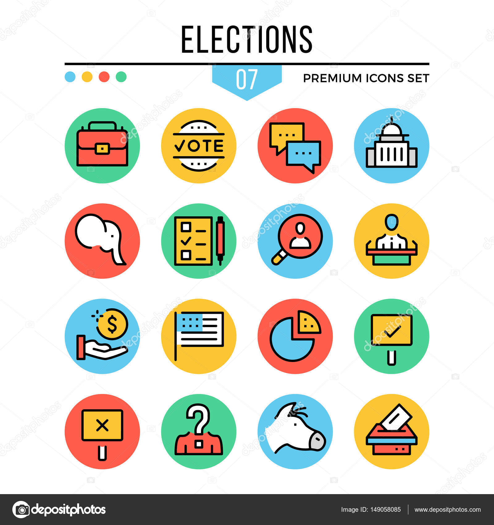Elections icons. Modern thin line icons set. Premium quality. Outline symbols, graphic elements ...