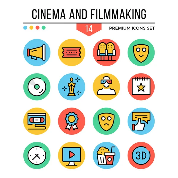 Movie Theater Cinema Filmmaking Line Icons Set Modern Graphic Design ...