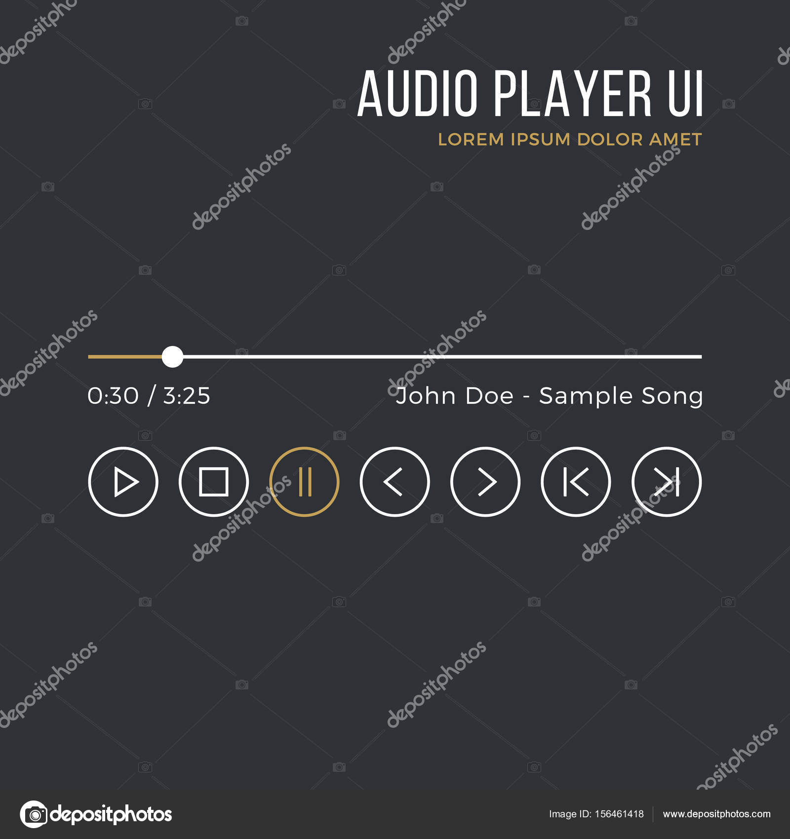 Audio player interface. Timeline, buttons, icons, artist name, song ...