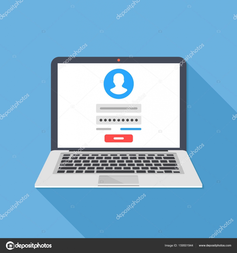 Laptop with login form page on screen. Sign in to account, user ...