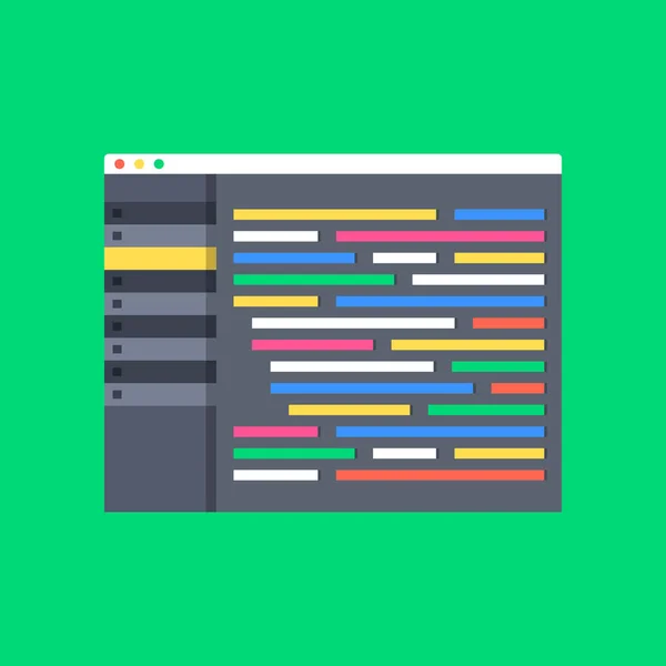 Code editor on computer screen. Desktop PC with code editor software GUI. Coding, programming ...