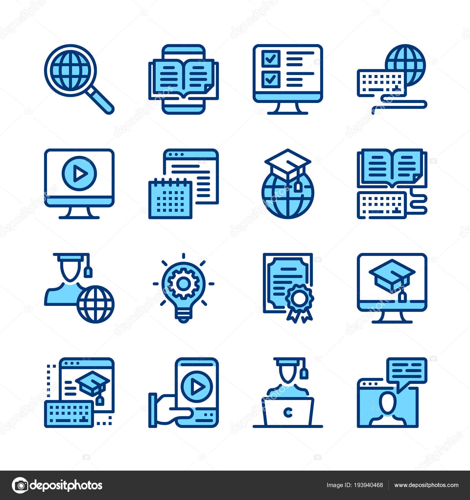 E Learning Icons E Learning Icon Set. Online Education Symbols. Flat