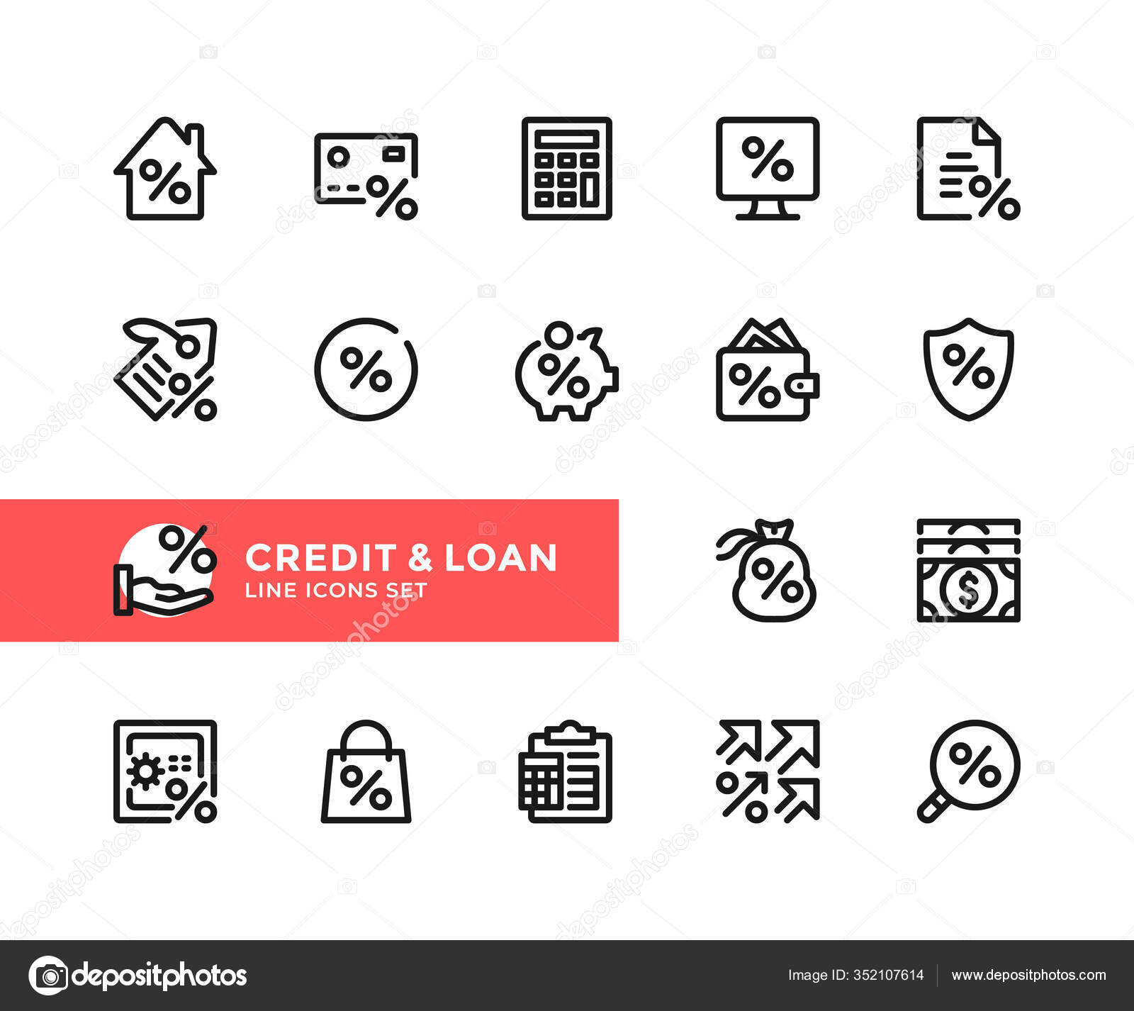 Credit Loan Vector Line Icons Simple Set Outline Symbols Graphic Stock ...