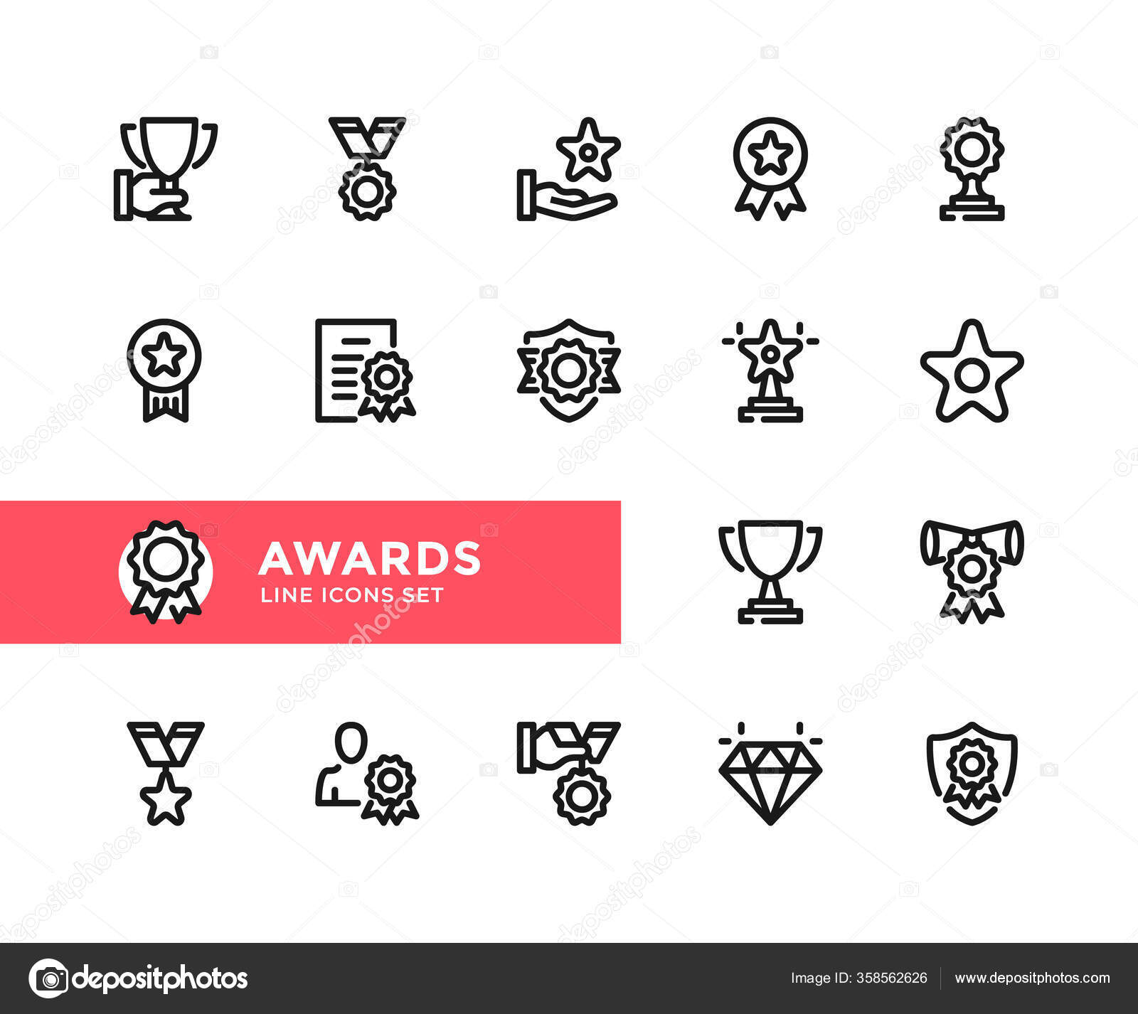 Awards Vector Line Icons Simple Set Outline Symbols Graphic Design ...