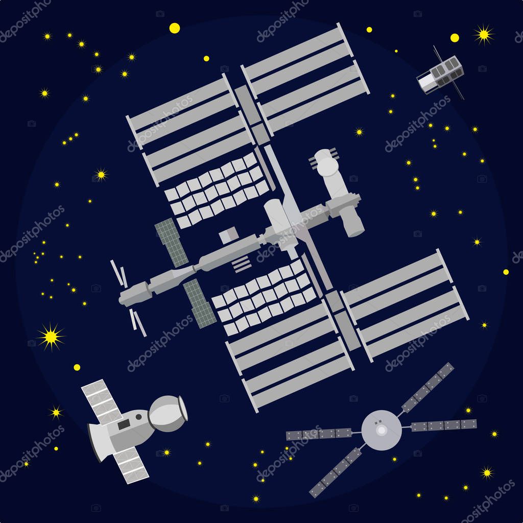 Ilustración del vector plano de la Estación Espacial Internacional 2022