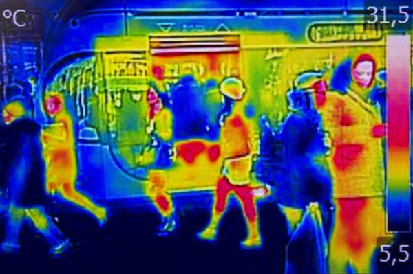 Infrared Thermal image people at the city railway station - Stock Image ...