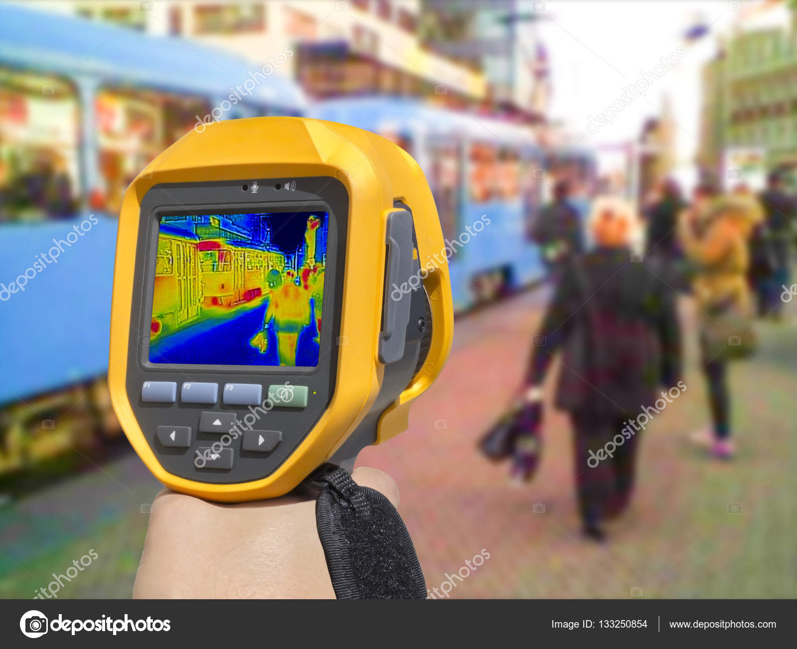 Recording with Thermal camera people at the city railway station ...
