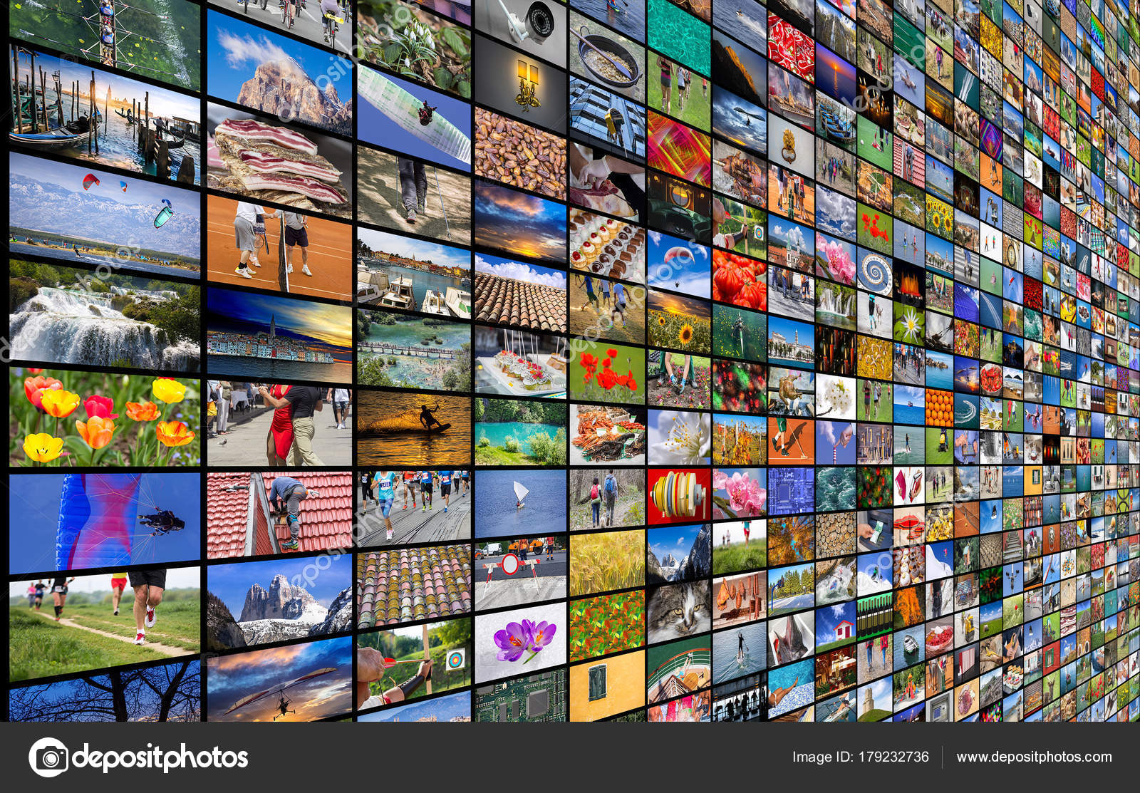 Big multimedia video and image wall of the TV screen — Stock Photo ...