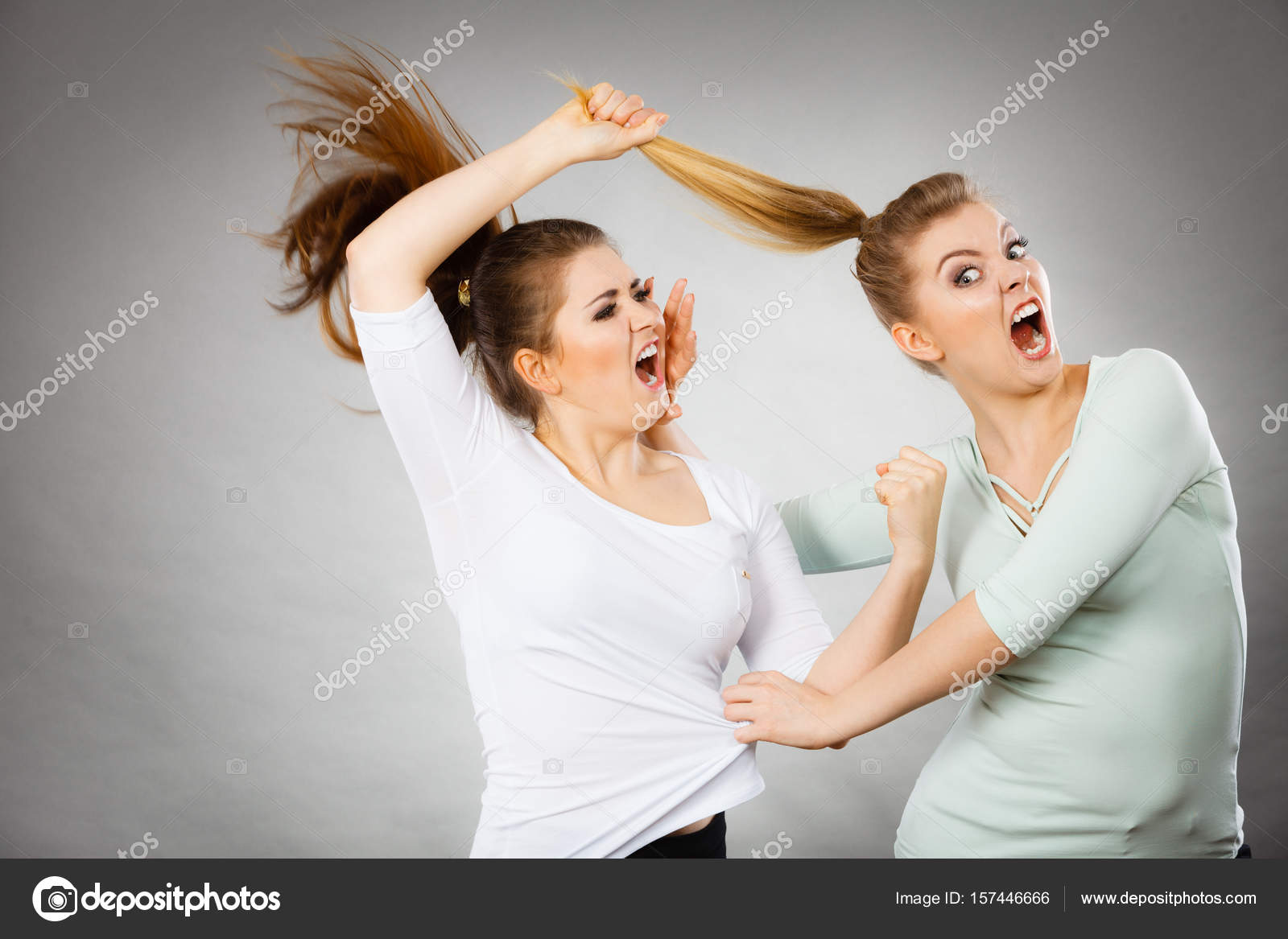 Two agressive women having argue fight — Stock Photo © Voyagerix #157446666