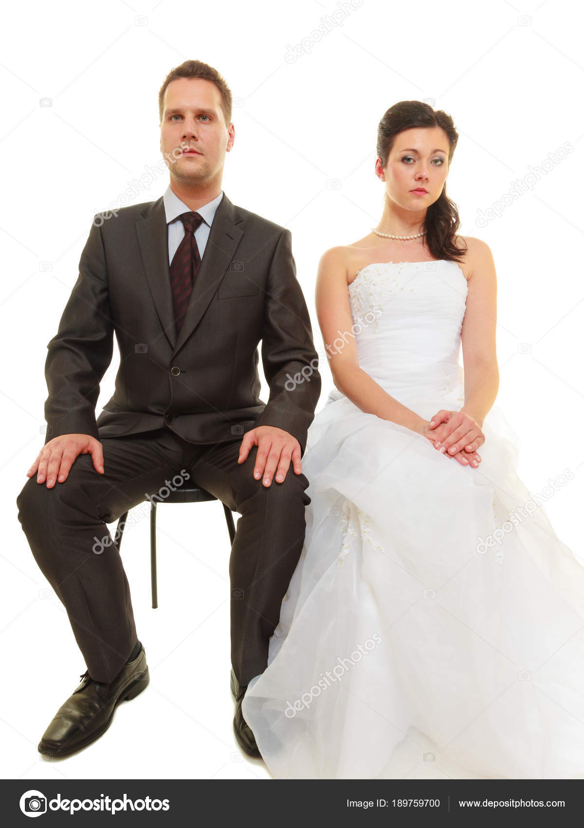 Sad groom and bride couple waiting for wedding Stock Photo by ...