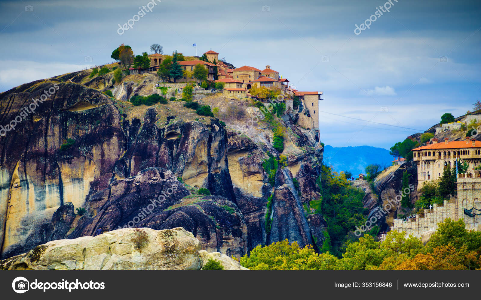 Monastery Cliff Meteora Thessaly Greece Greek Destinations ⬇ Stock ...