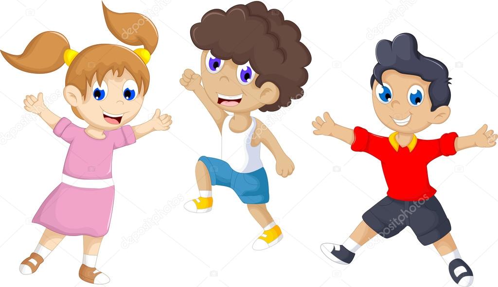 Feliz três crianças desenho animado saltando Ilustração de ...