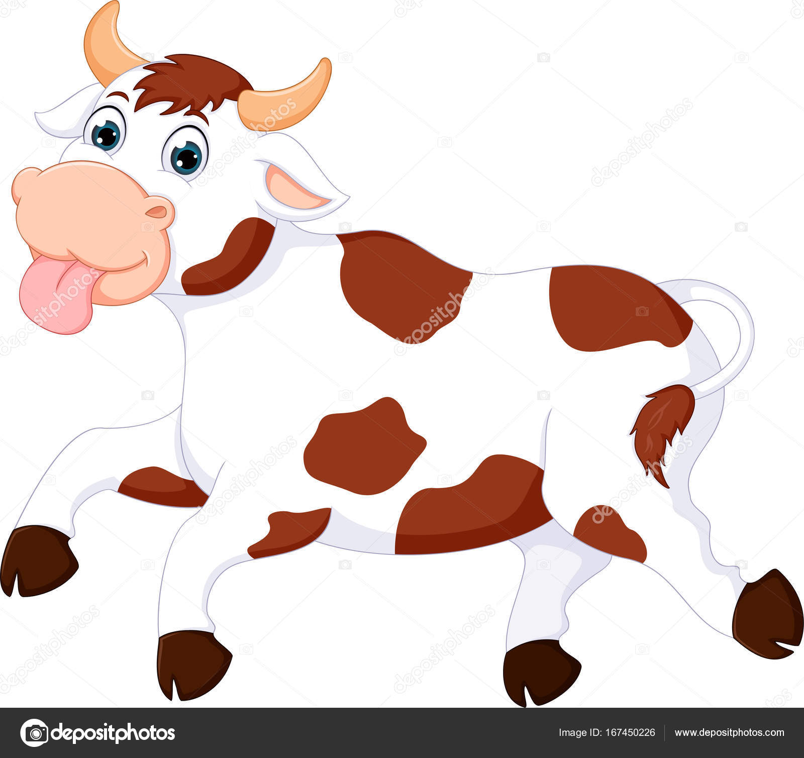 Cute cow cartoon running with smile happiness Stock Illustration by ...