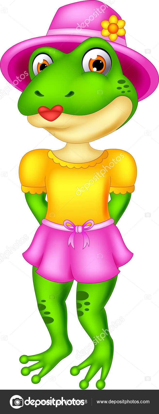 Lindo Rana Dibujos Animados Pie Con Risa Uso Sombrero Vector de stock ...