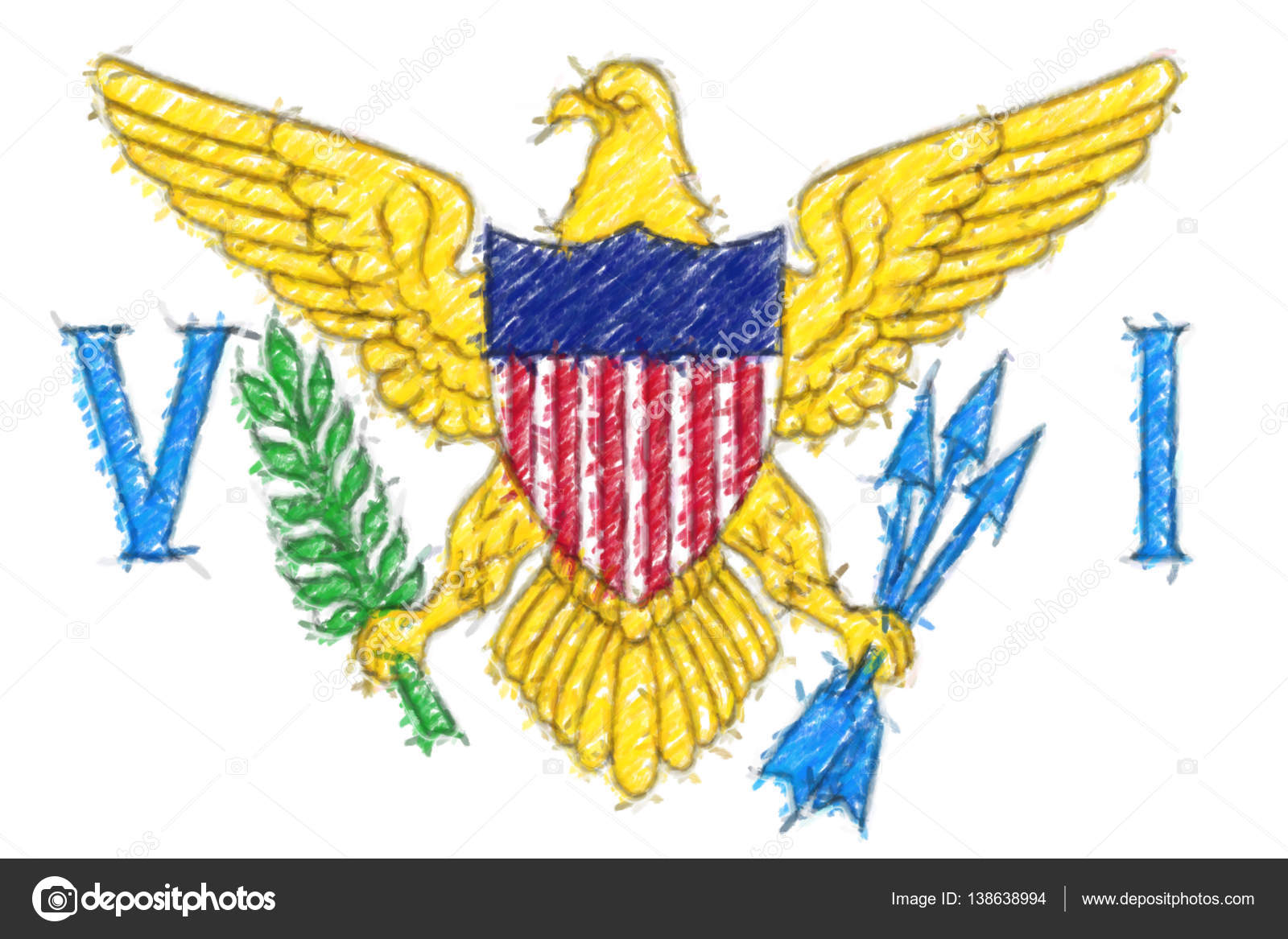 Flag of Virgin Islands, US background o texture, color pencil ef Stock ...