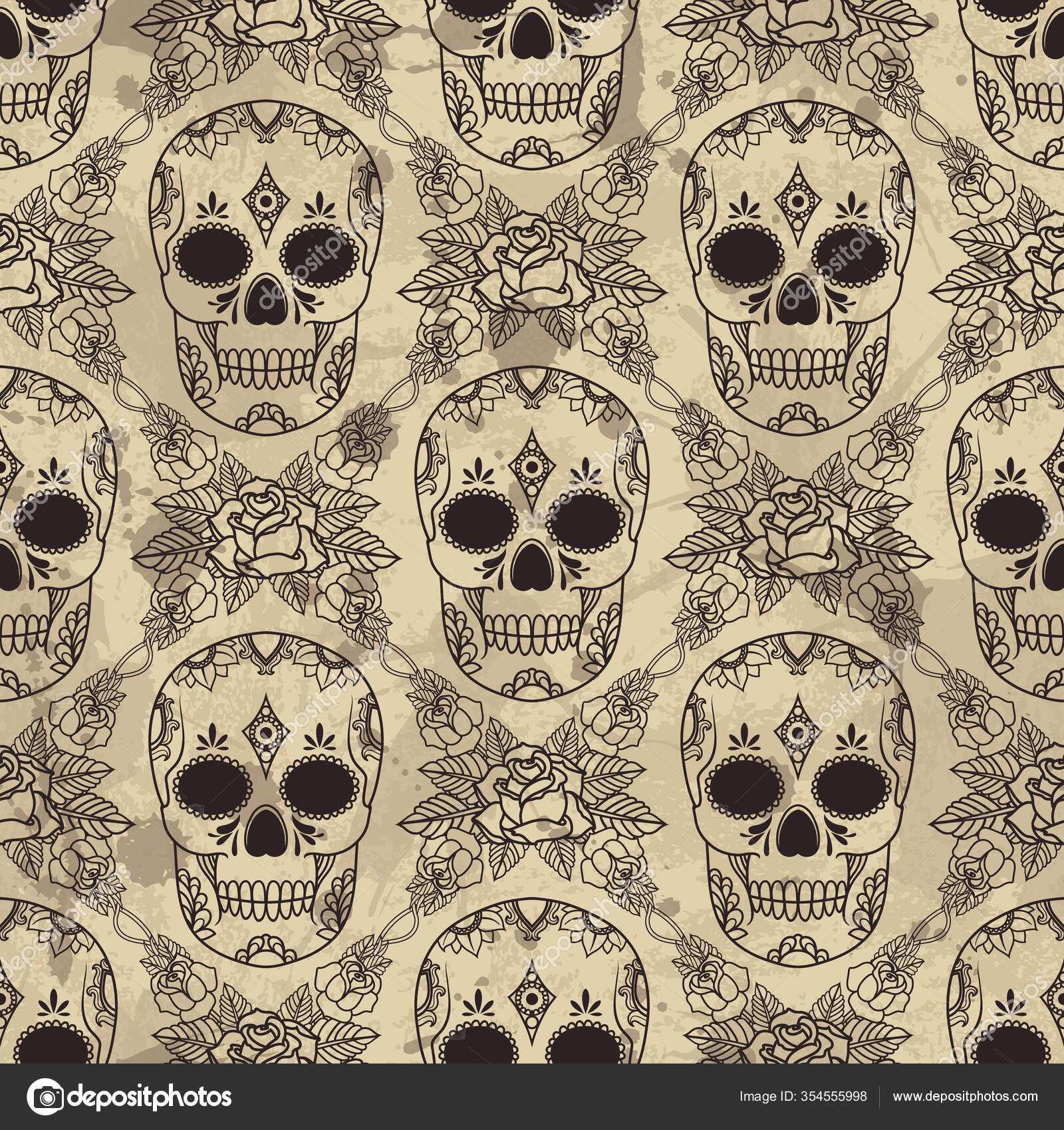 Vector Seamless Pattern Skulls Roses ⬇ Vector Image by © sntpzh ...