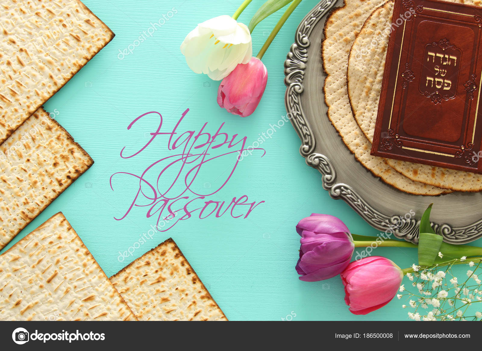 Pesah celebration concept (jewish Passover holiday). Traditional book ...