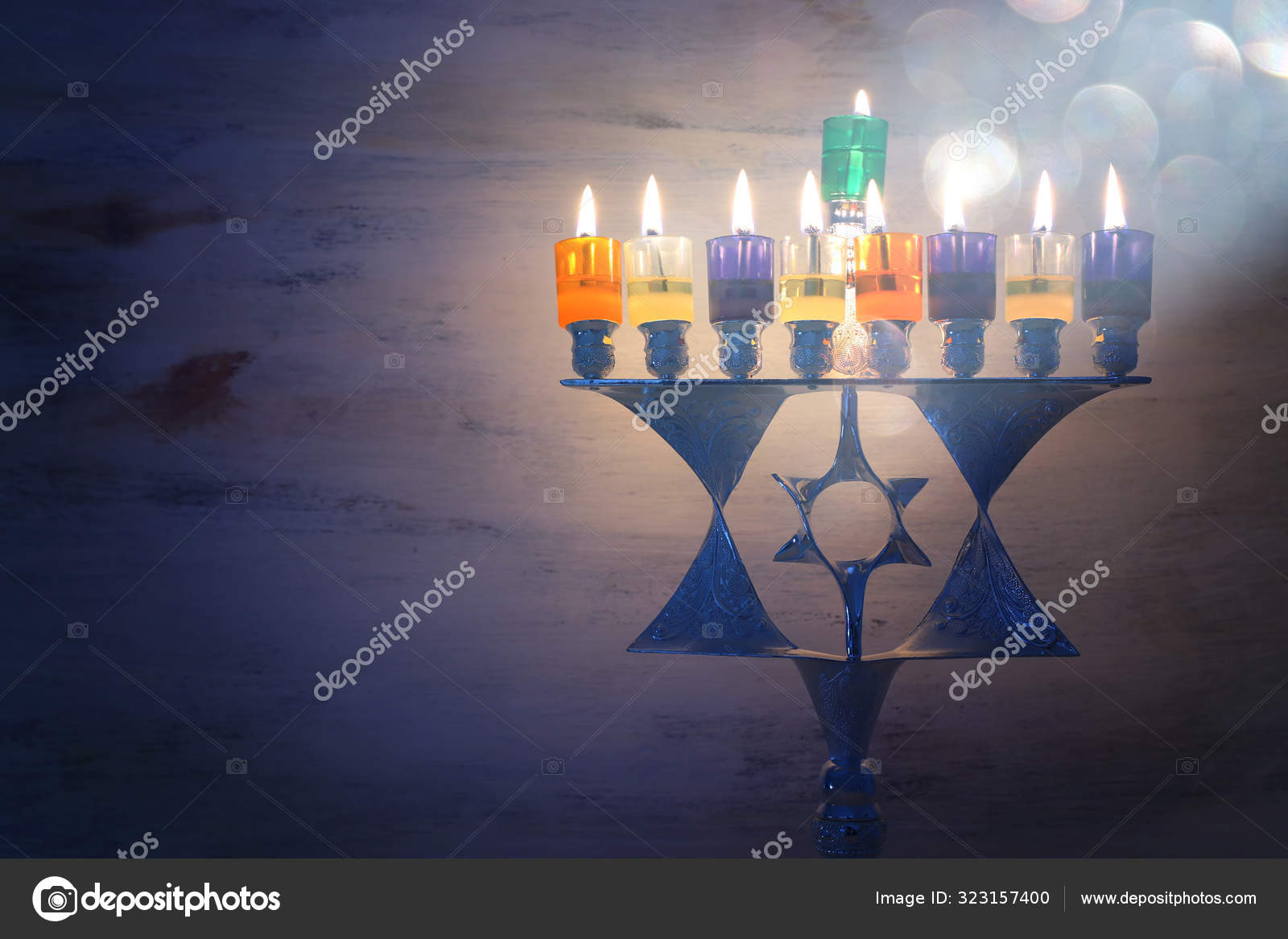 Religion image of jewish holiday Hanukkah background with david star ...