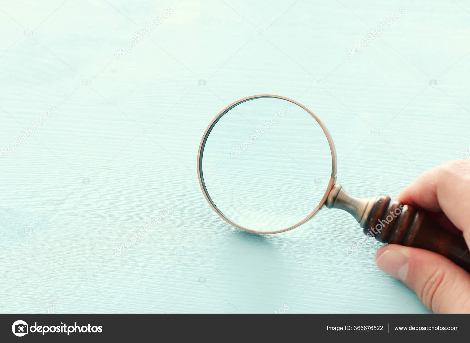 Vintage Magnifying Glass Wooden Handle Blue Background — Stock Photo ...