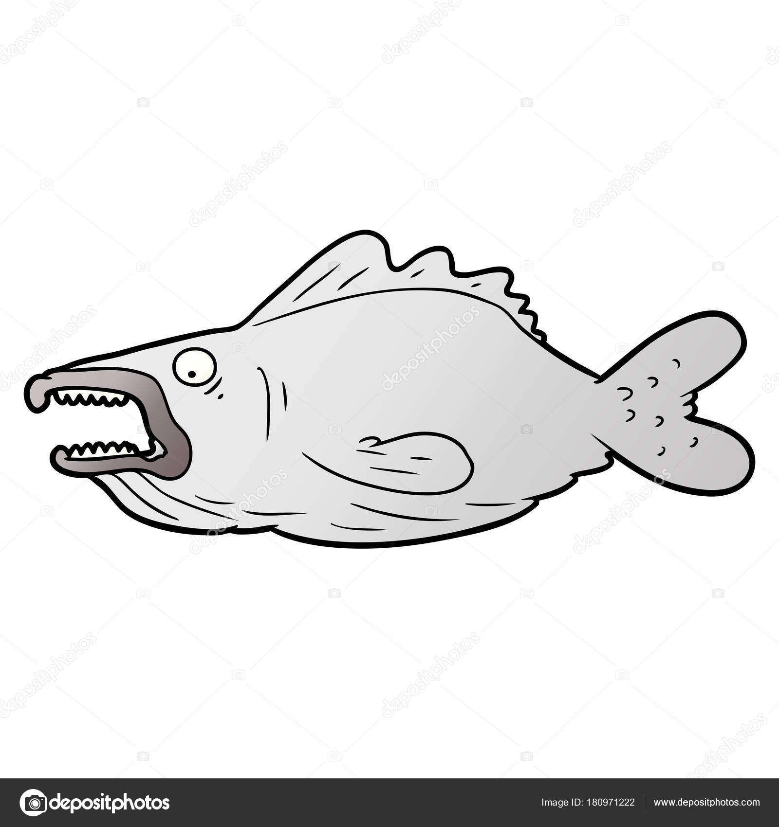 Vector Illustration Design Scary Cartoon Fish Isolated White Background ...
