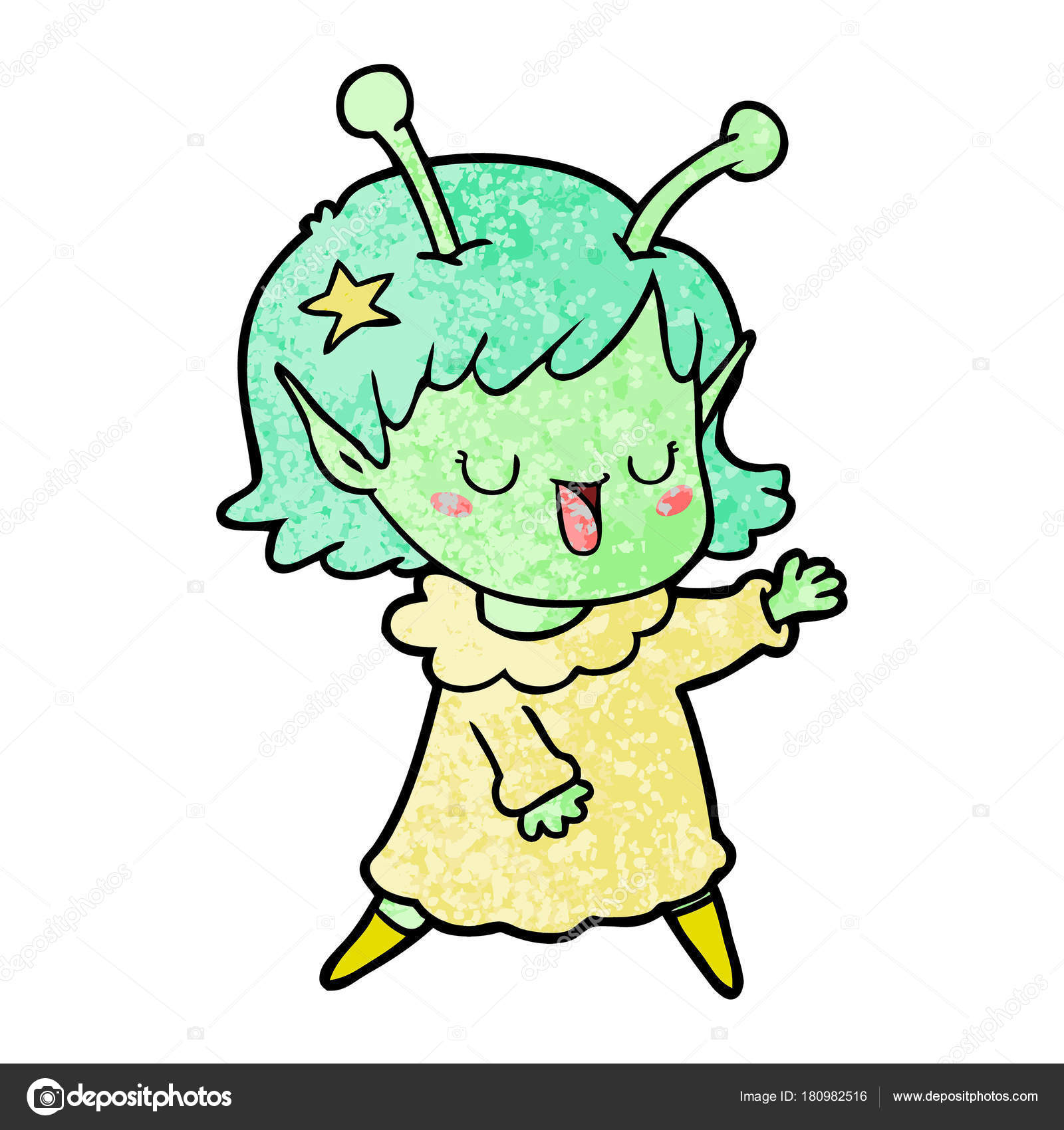Happy Alien Girl Cartoon Stock Vector Image by ©lineartestpilot #180982516