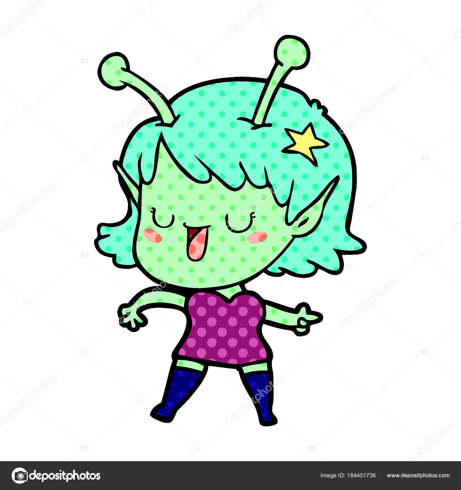 Dibujos Animados Chica Alienígena Feliz Vector de stock #184451736 de ...