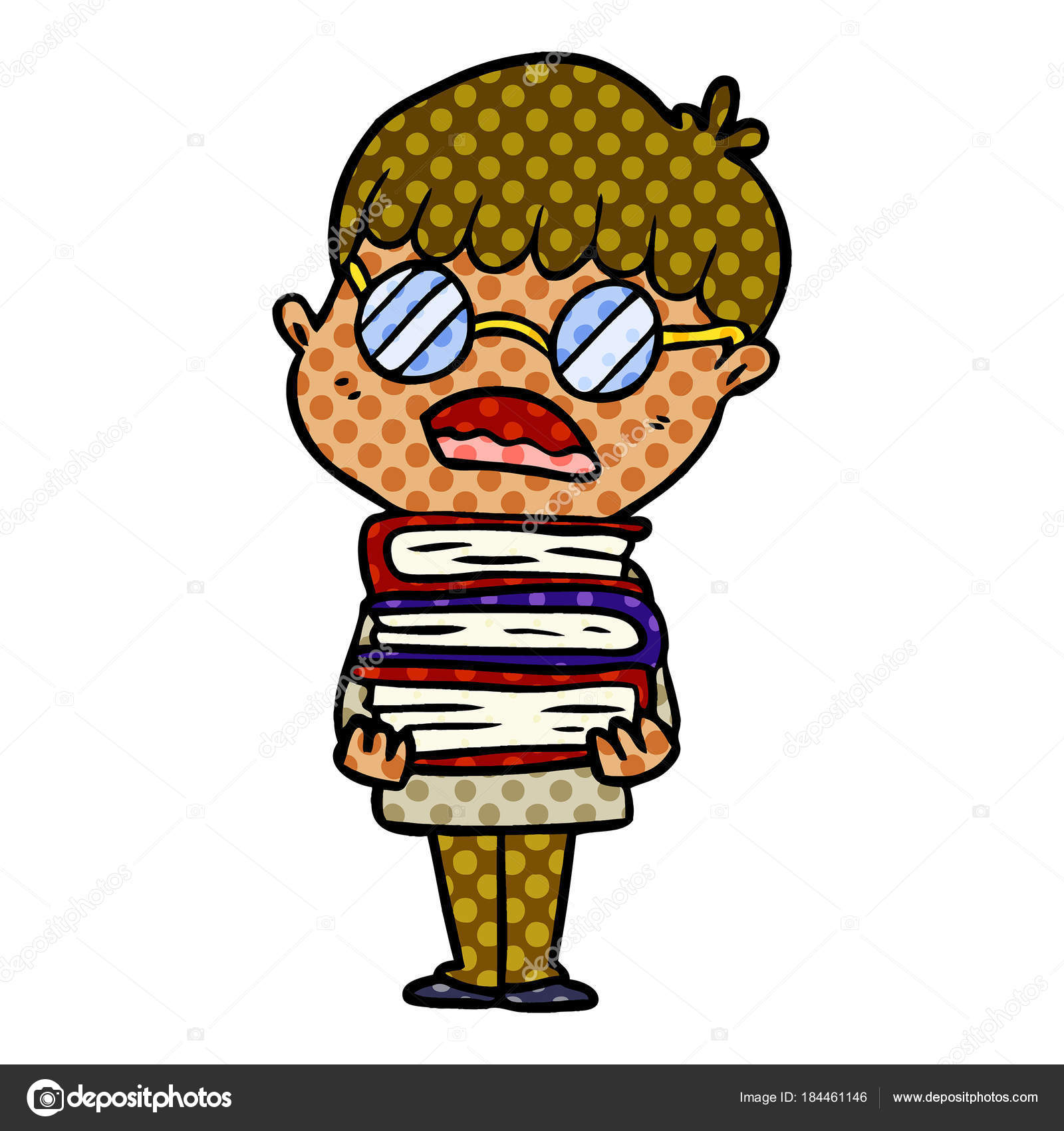 Cartoon Boy Books Wearing Spectacles Stock Vector by ©lineartestpilot ...