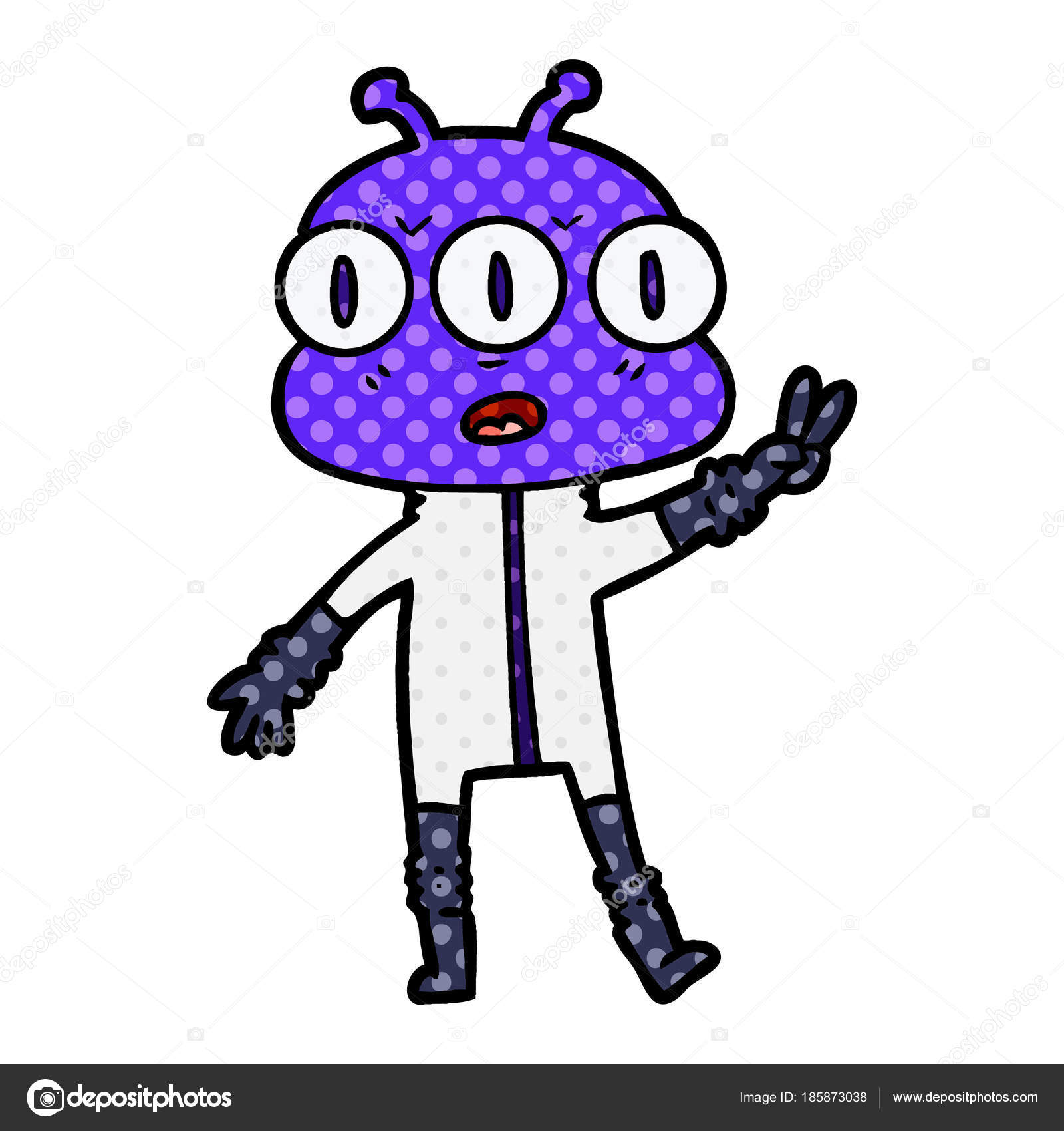 Dibujos Animados Tres Ojos Alienígenas Ondeando Vector de stock ...