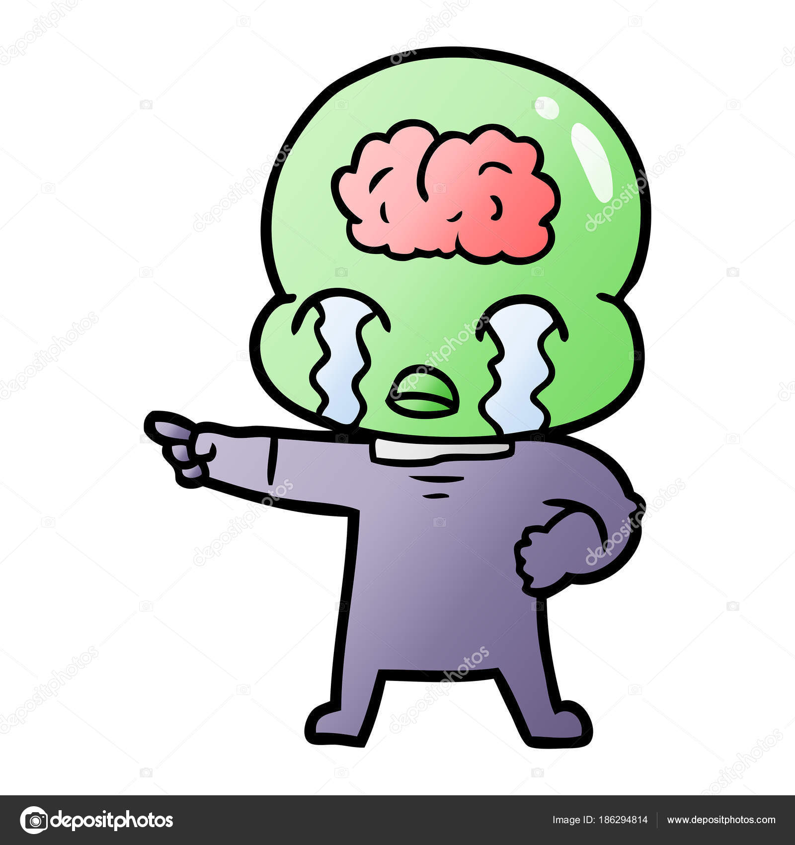 Cartoon Big Brain Alien Crying Pointing Stock Vector by ...
