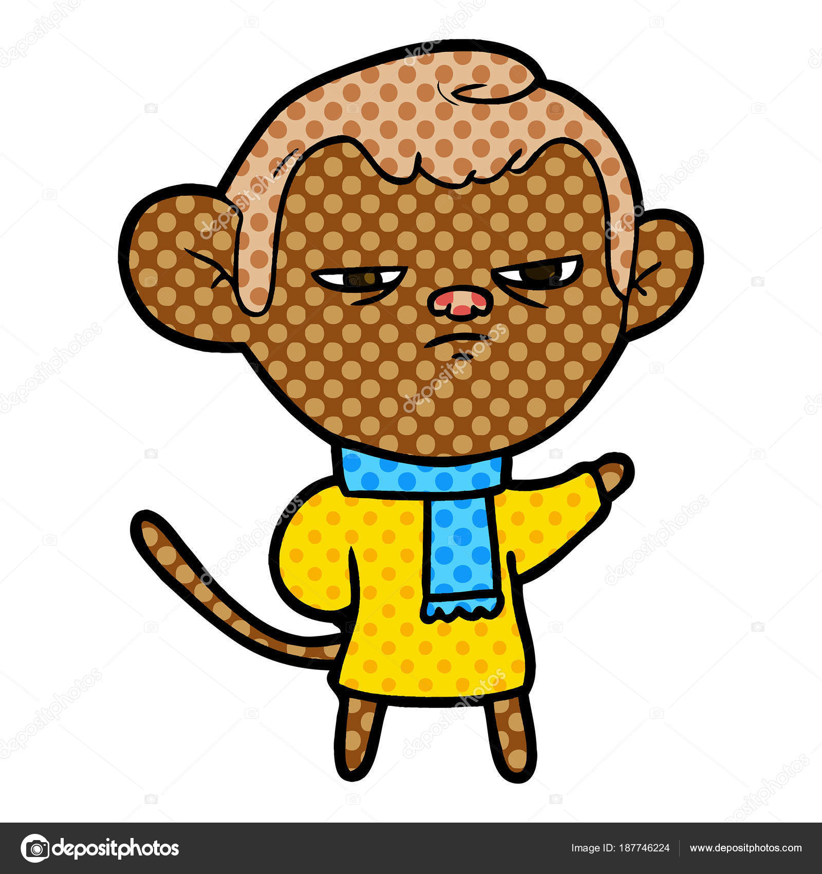 Ilustración Vectorial Mono Enojado Dibujos Animados Suéter Bufanda ...