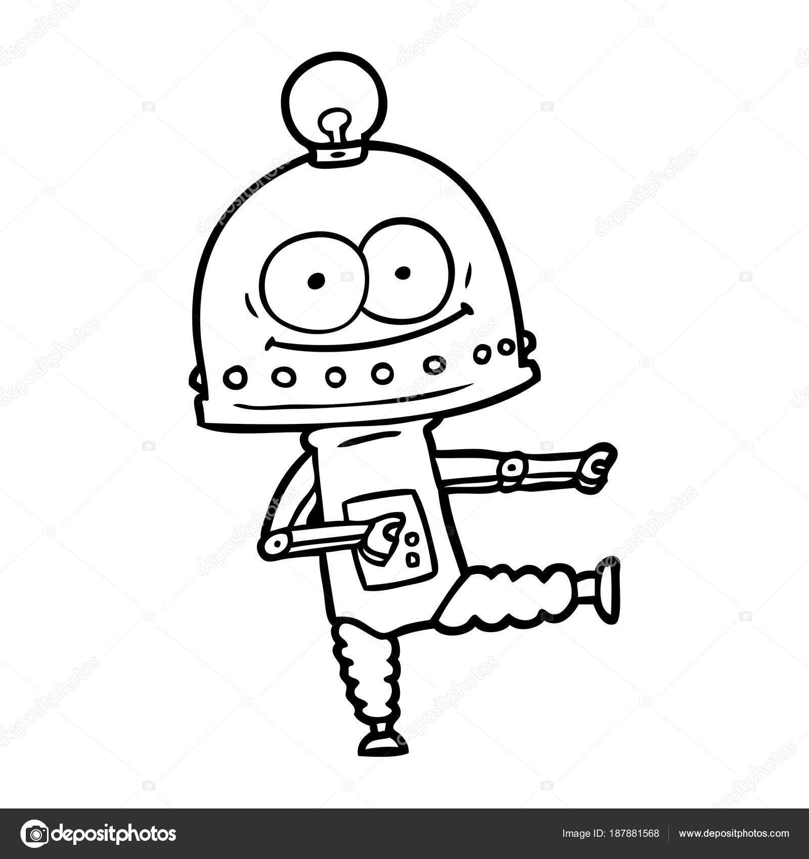 Happy Carton Robot Light Bulb Stock Vector By ©lineartestpilot 187881568