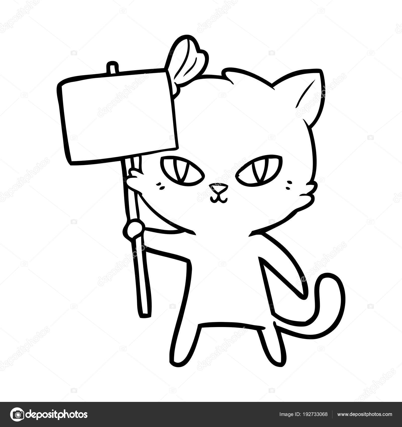 Cute Cartoon Cat Protest Sign Stock Vector by ©lineartestpilot 192733068