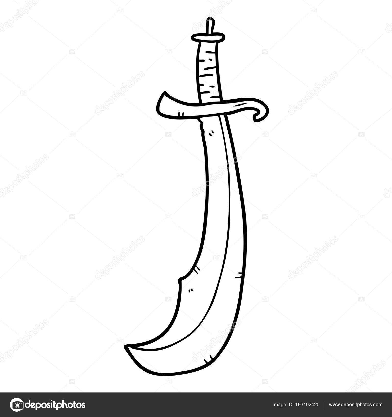 Line Drawing Curved Sword Stock Vector Image by ©lineartestpilot #193102420