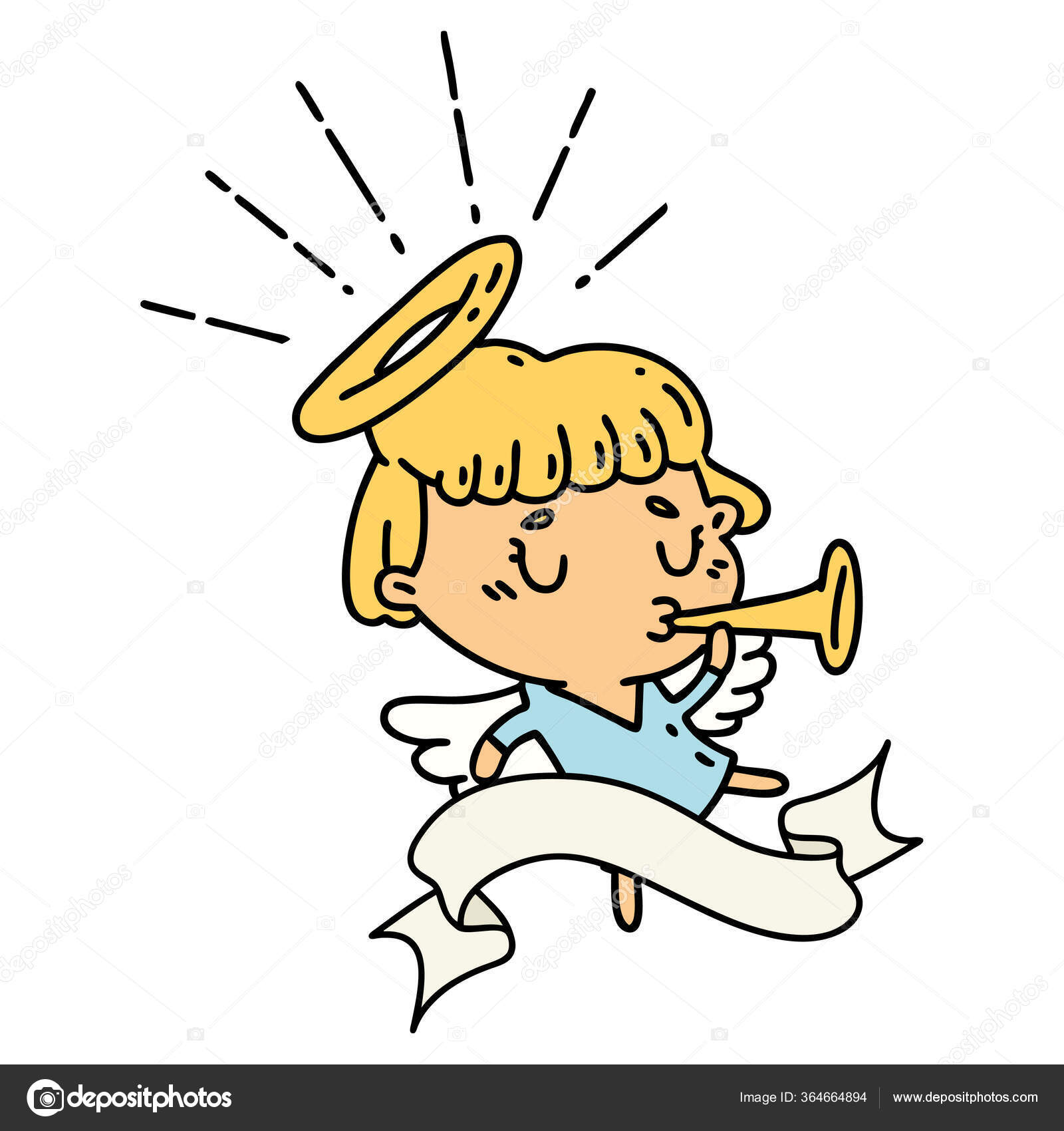 Scroll Banner Tattoo Style Angel Blowing Trumpet Stock Vector by ...