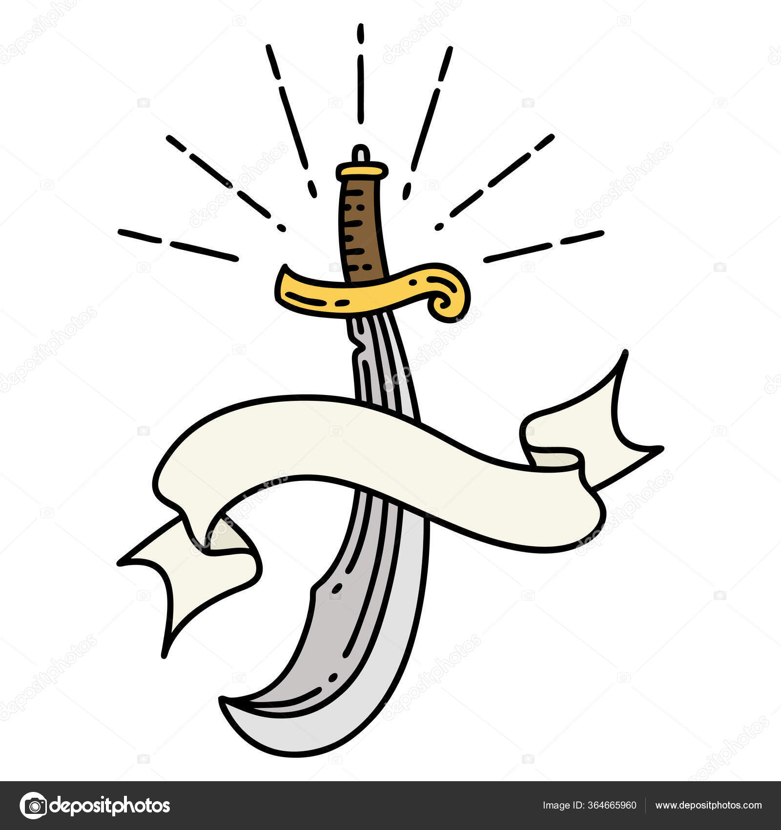 Banner Desplazamiento Con Espada Cimitarra Estilo Tatuaje Vector de ...