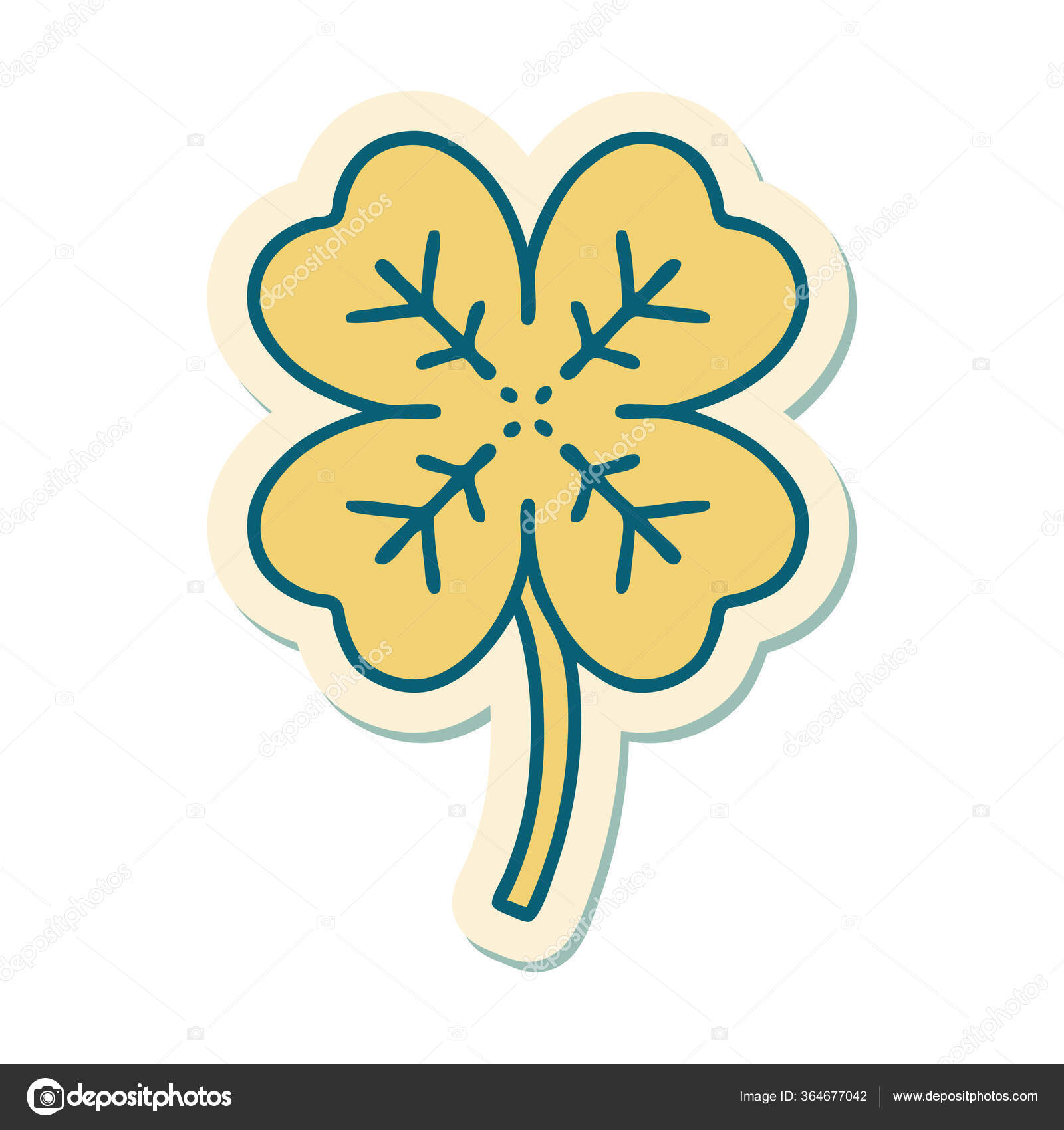 Pegatina Del Tatuaje Estilo Tradicional Trébol Hojas Vector de stock ...