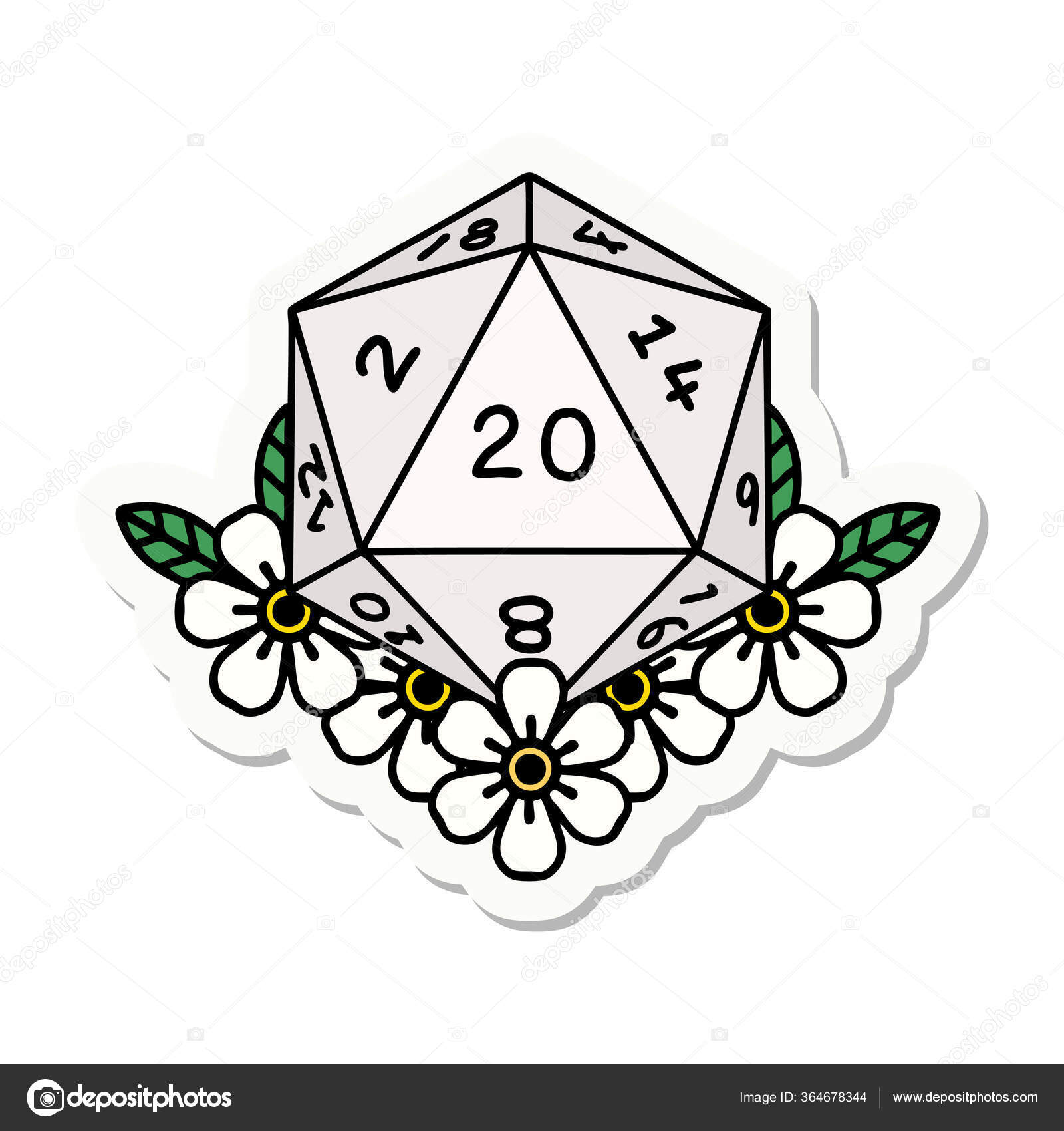 Sticker Natural D20 Dice Roll Floral Elements Stock Vector by ...