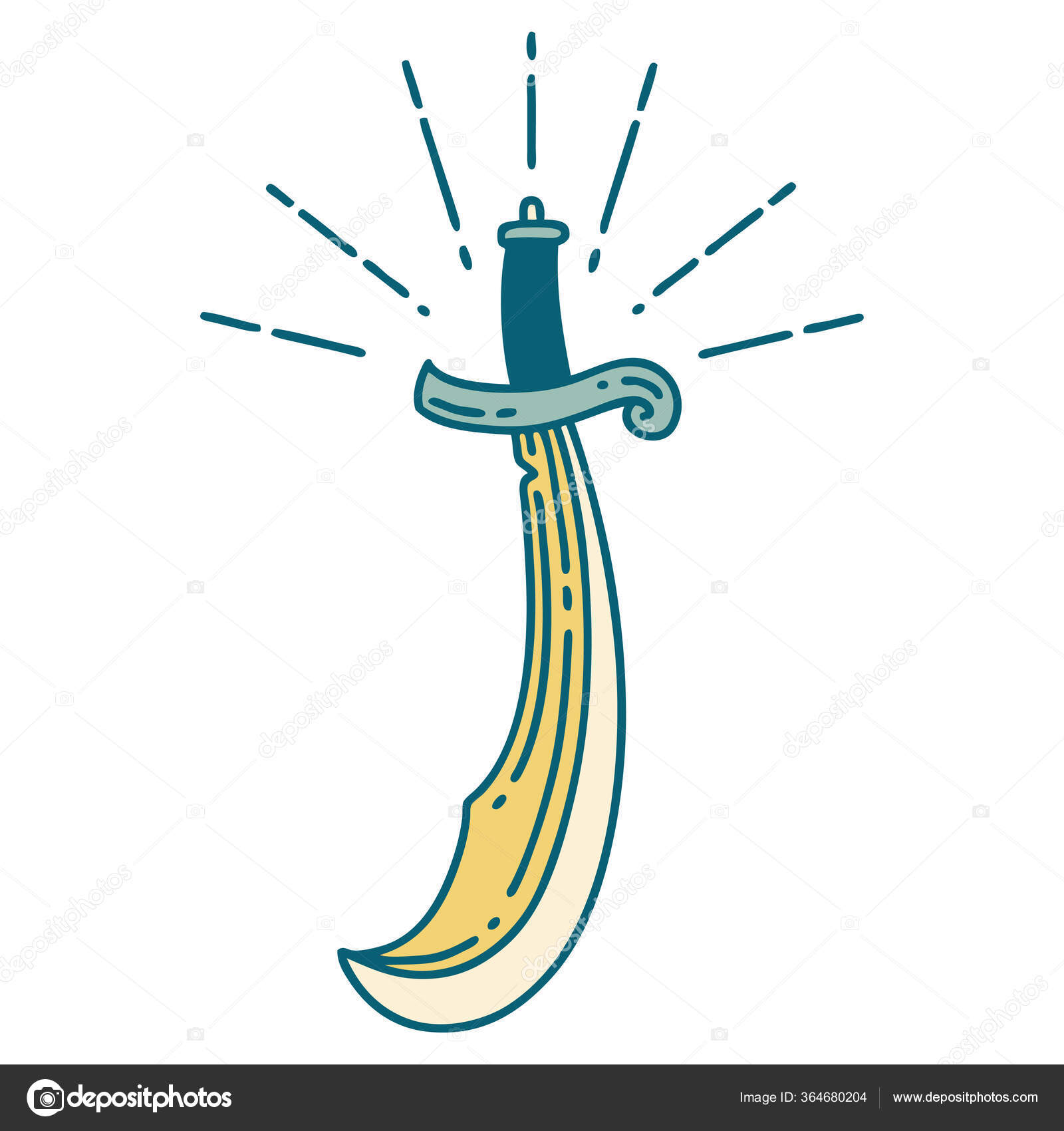 Illustration Traditional Tattoo Style Scimitar Sword Stock Vector Image ...