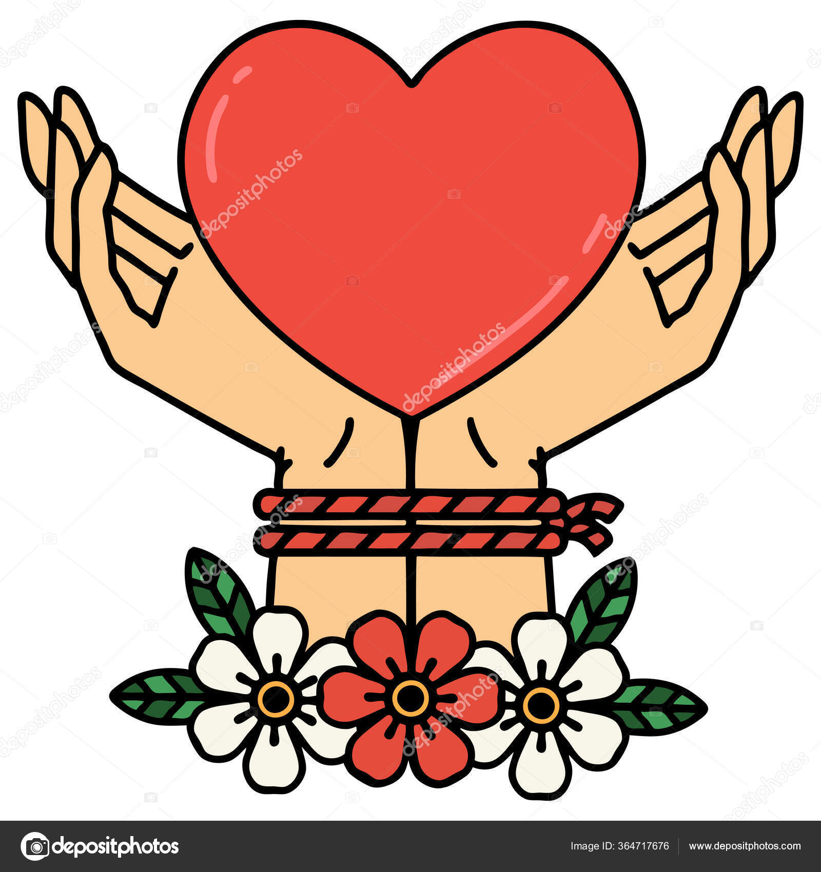 Tatuaje Estilo Tradicional Las Manos Atadas Corazón Vector de Stock de ...