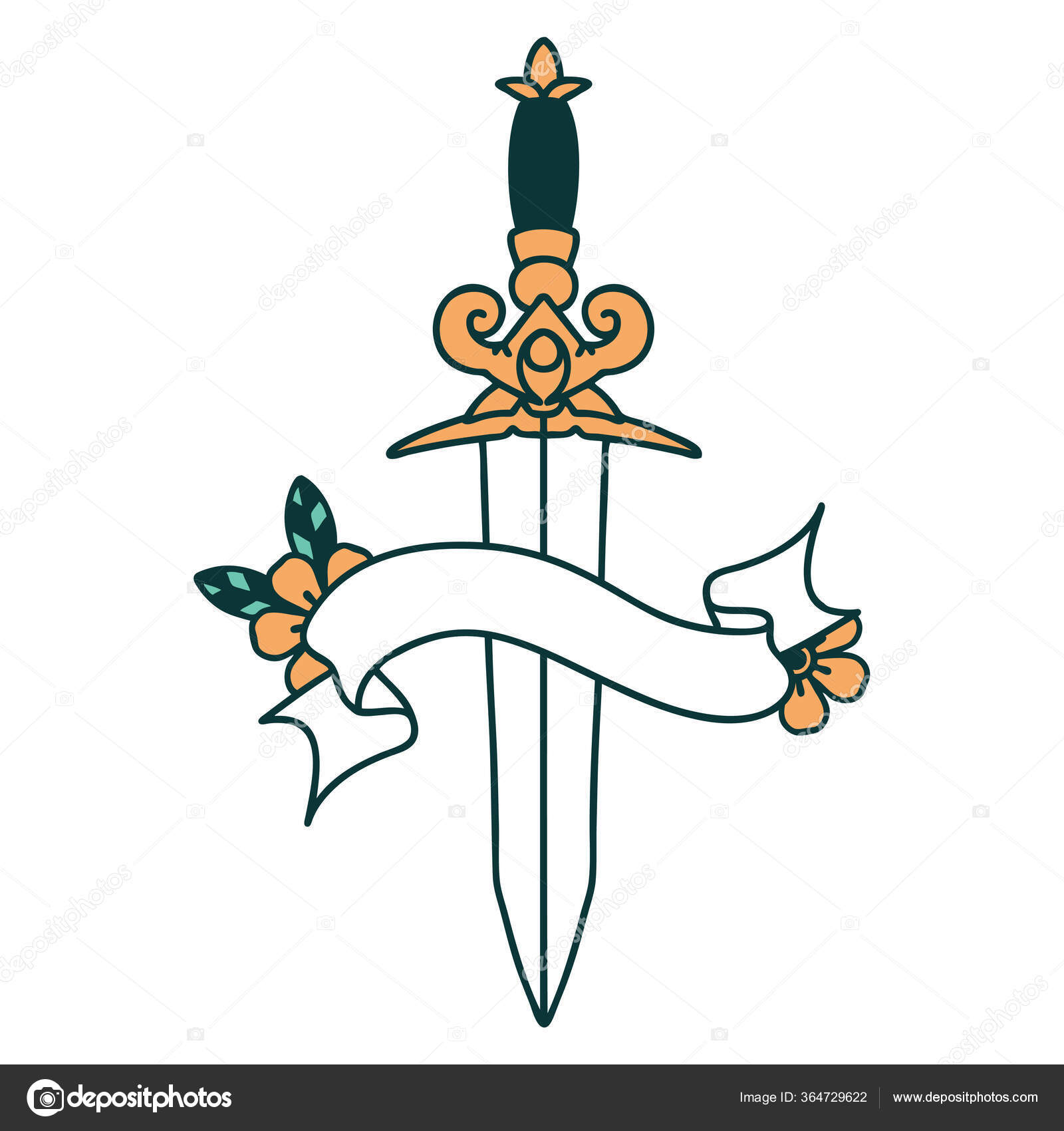 Traditional Tattoo Banner Dagger Stock Vector by ©lineartestpilot 364729622