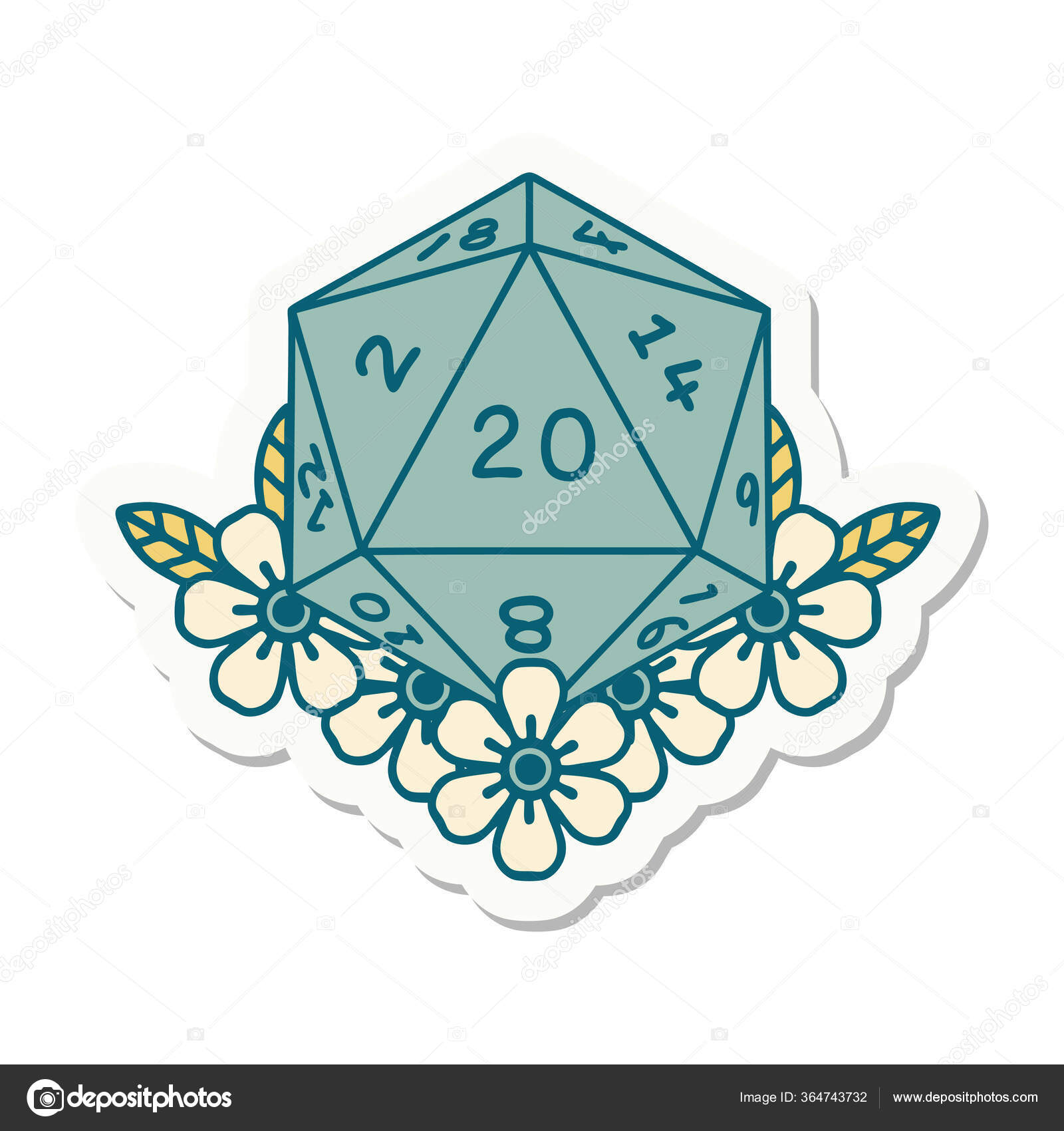 Sticker Natural D20 Dice Roll Floral Elements Stock Vector Image by ...