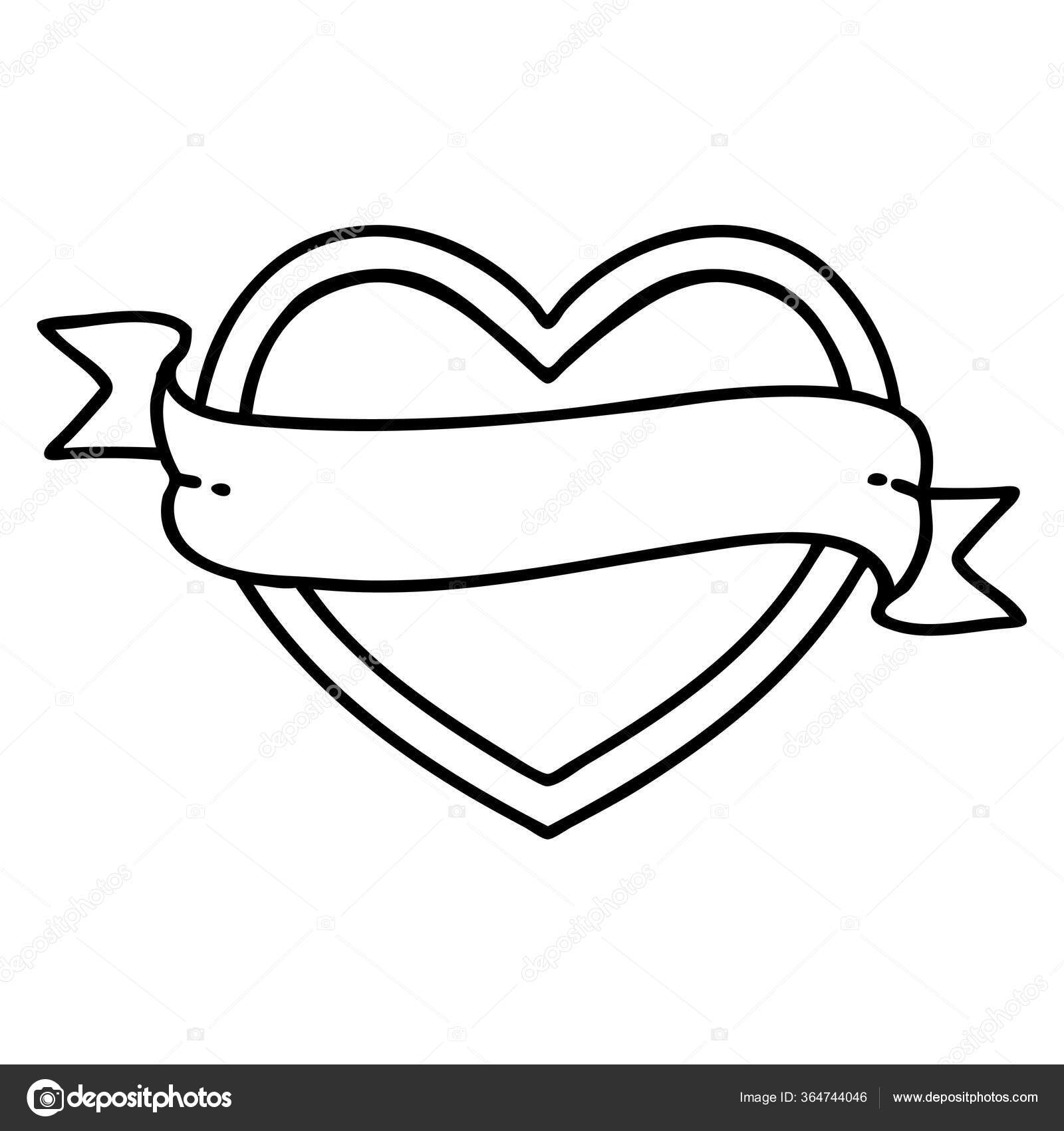 Tattoo Black Line Style Heart Banner Stock Vector by ©lineartestpilot ...