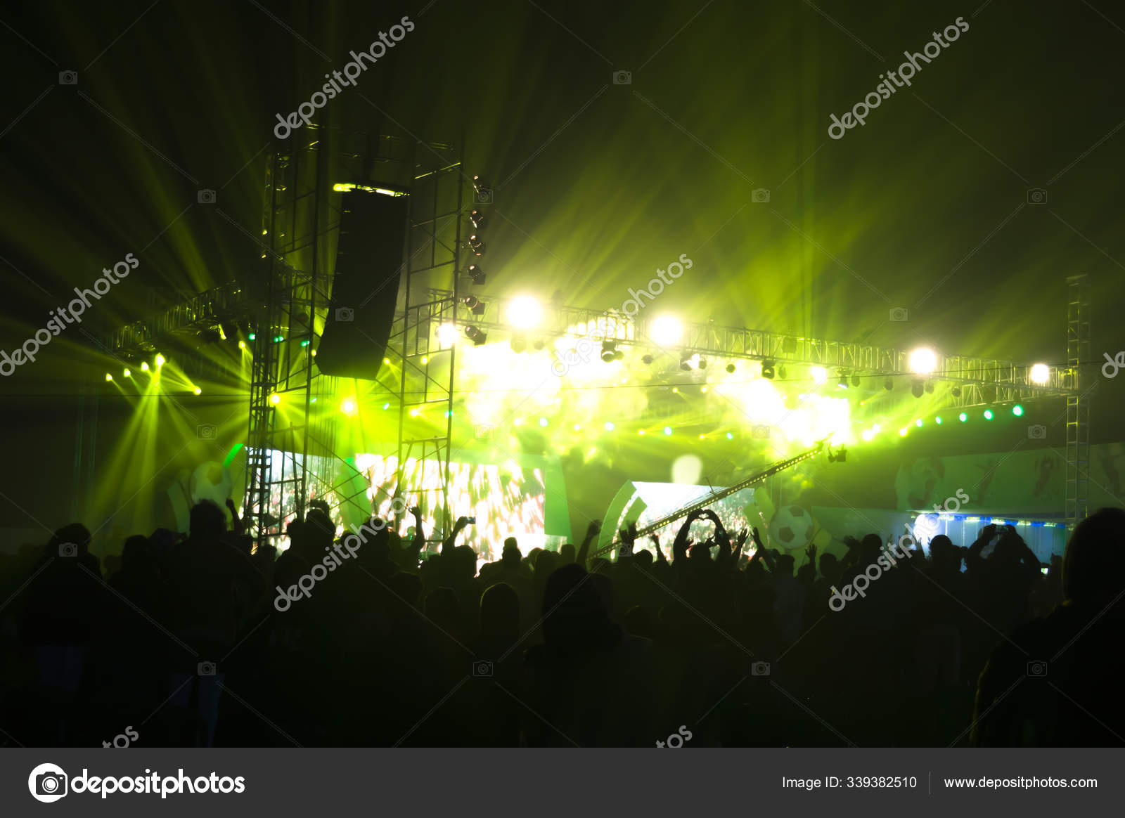 Silhouette spectator crowd people standing at concert performance pop ...