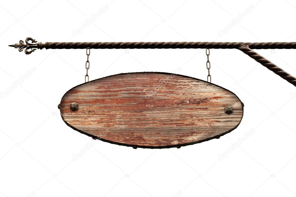 Letrero de madera oval. Carteles antiguos de madera sin texto colgando ...