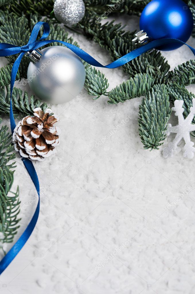 Blue Christmas Ornaments Border