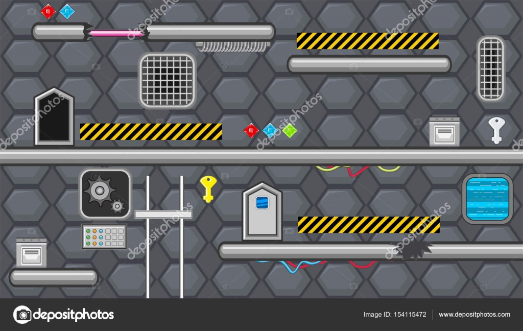 Seamless editable room with warning line for platform game design Stock ...