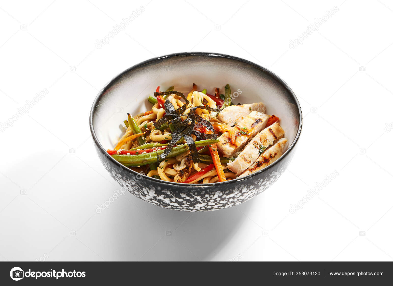 Wok Udon Vegetables Chicken Side View Traditional Asian Meal White ...